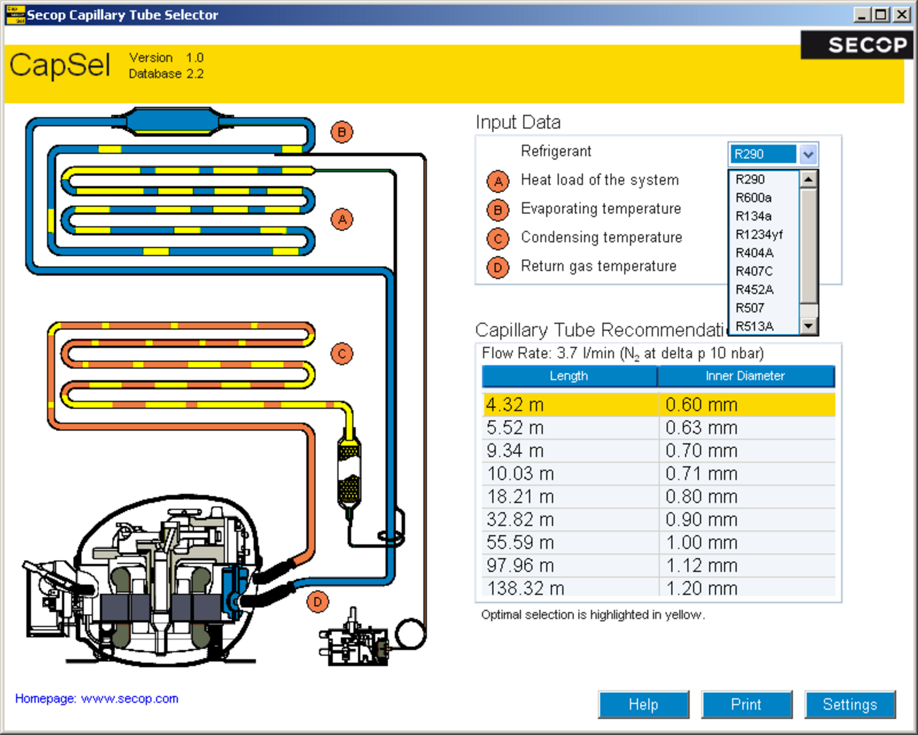 Secop Capillary Tube Selection Software | Secop